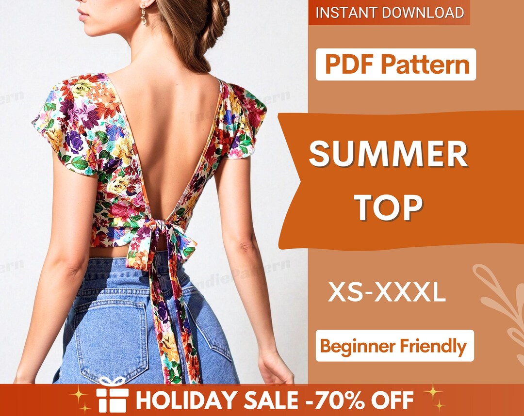 Top Sewing Pattern XS-XXXL Tie Back Top Pattern Ruffled Top Pattern ...