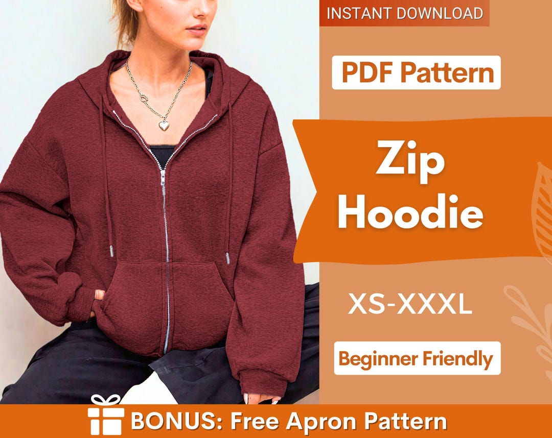 Zip up Hoodie Pattern, Women Hoodie, Sweatshirt Pattern, Women Sewing ...