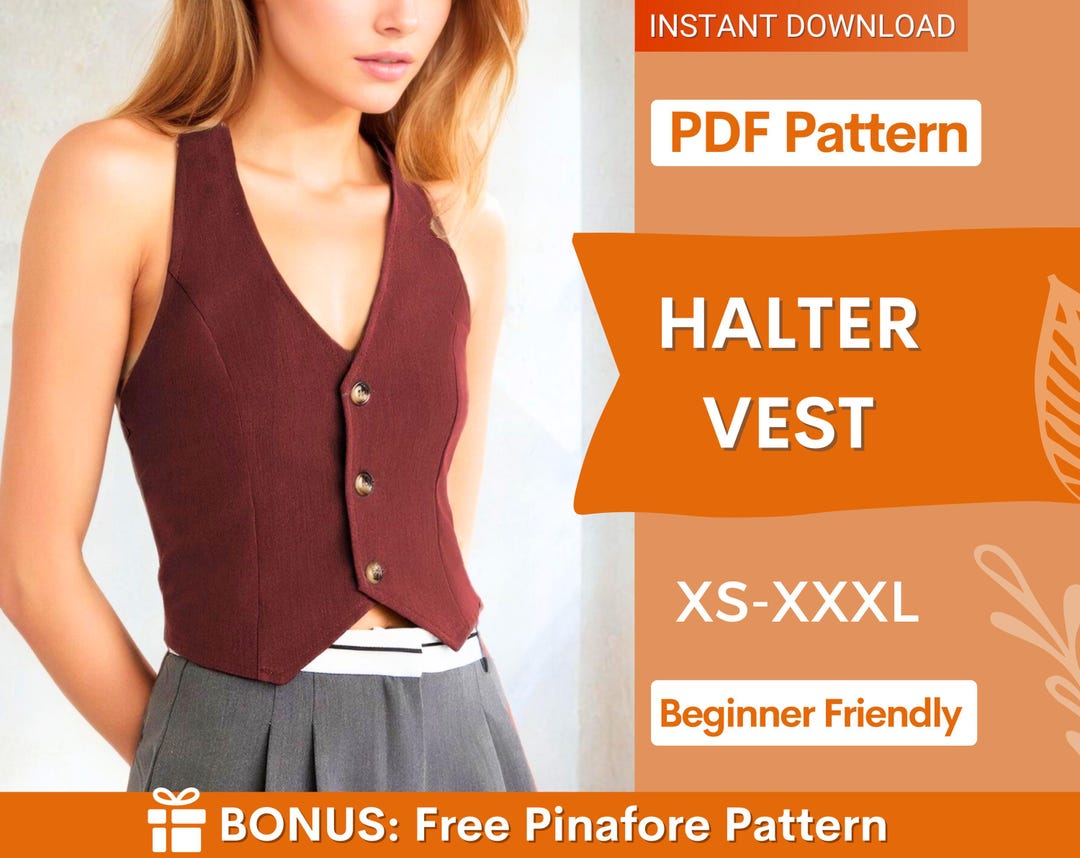 Halter Vest Sewing Pattern Waistcoat Pattern Women Sewing Pattern Vest ...