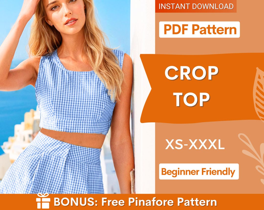 Crop Top Sewing Pattern | XS-XXXL | Open Back Top Pattern | Summer Top ...