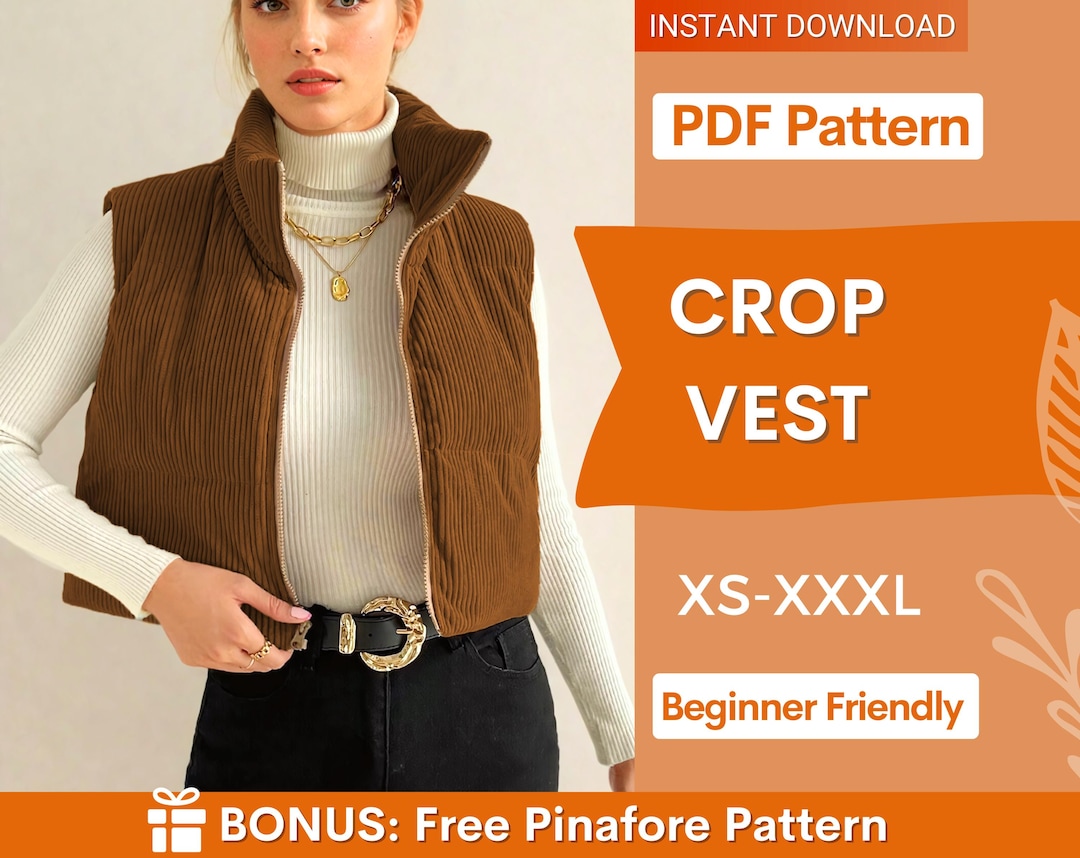 Puffer Vest Pattern Crop Puffer Vest Coat Pattern Sewing Pattern Puffer ...