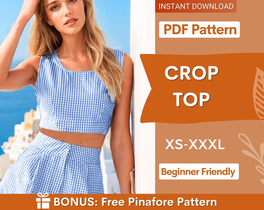 Crop Top Sewing Pattern XS-XXXL Open Back Top Pattern Summer Top ...
