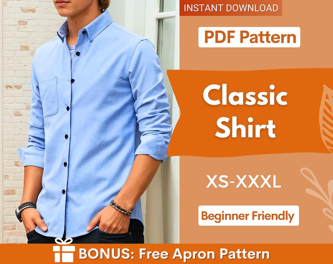 Shirt Sewing Pattern, Men Shirt Pattern, Button up Shirt Pattern, Mens ...