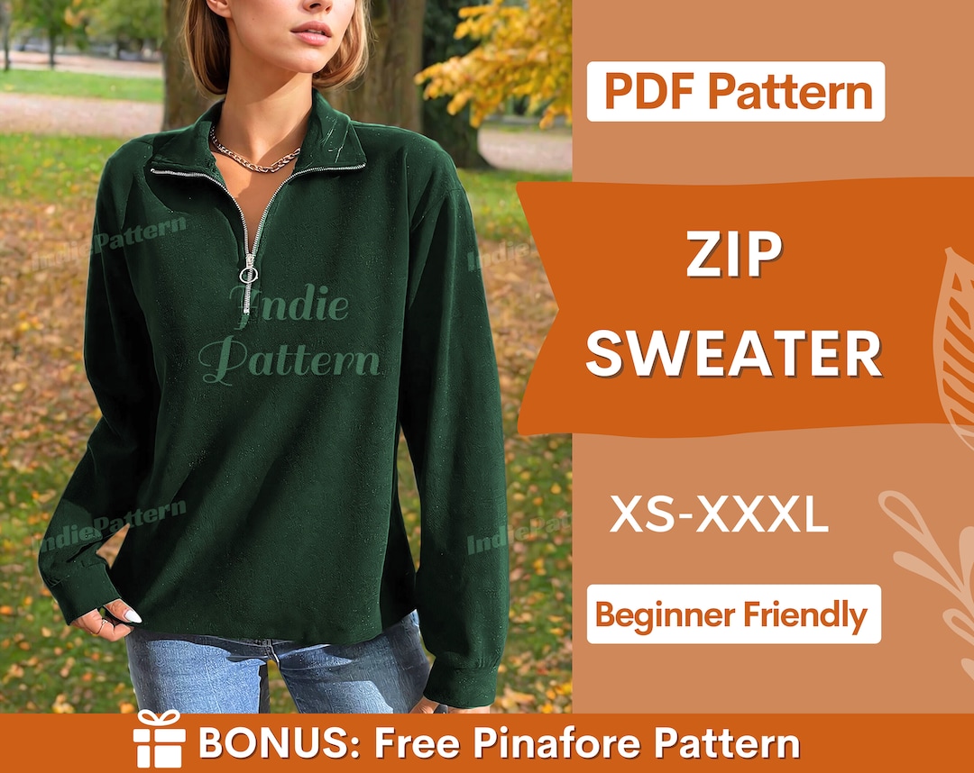 Zip Sweater Sewing Pattern Zipper Sweater Zip up Sweater Sweater ...