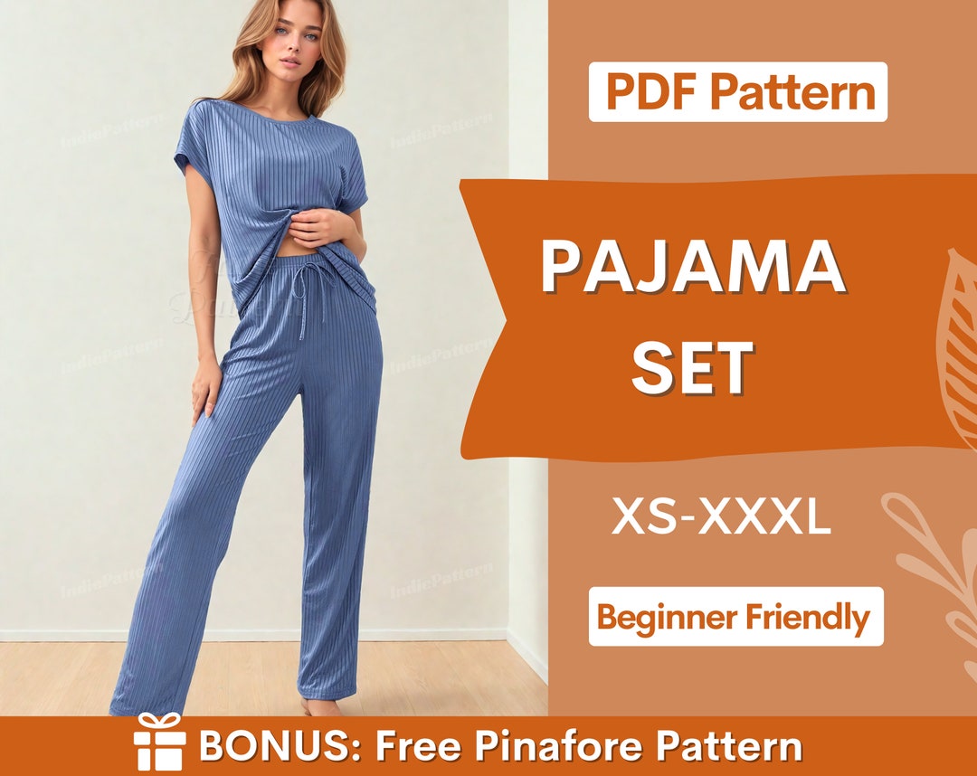 Pajamas Set Pattern Nightwear Pattern for Women PDF, Pyjama Sleepwear ...