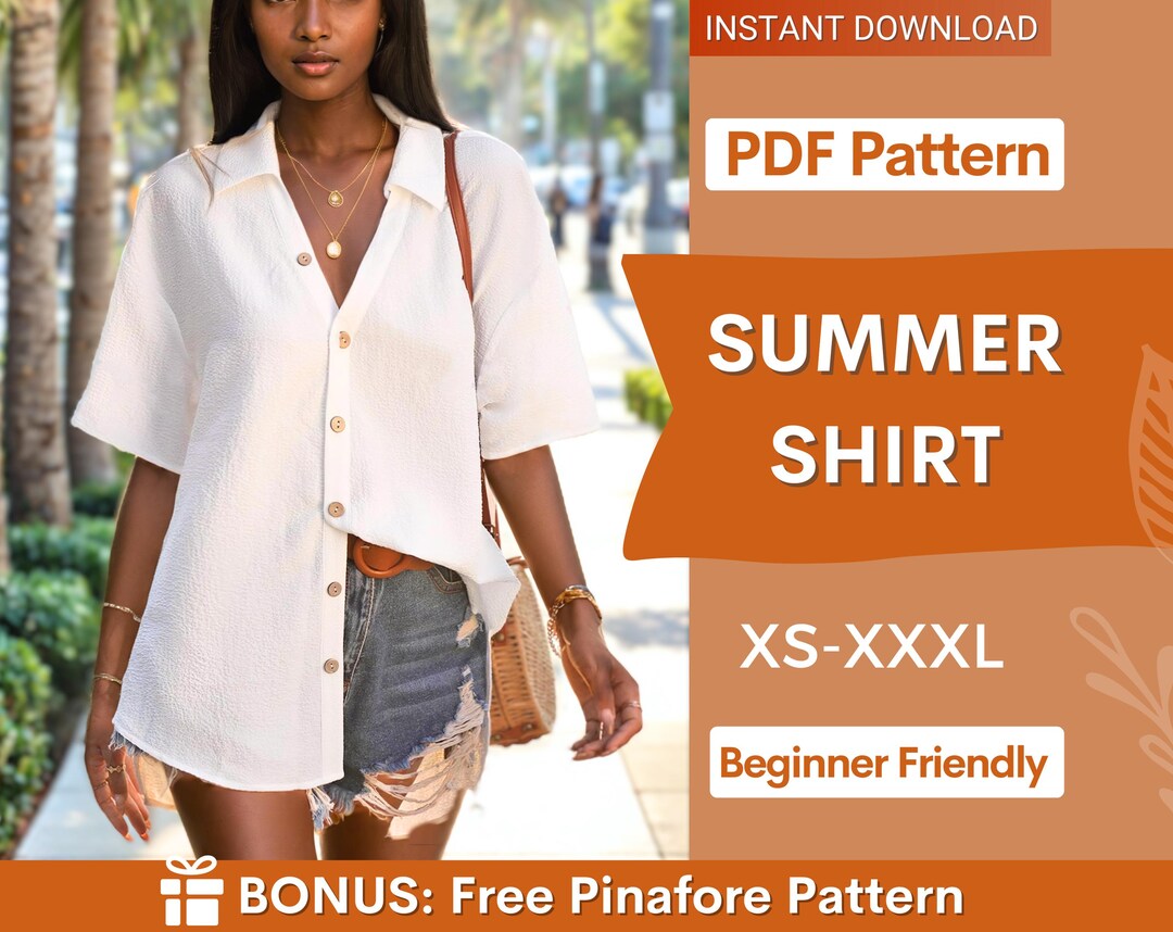 Summer Shirt Sewing Pattern, Shirt Pattern, Short Sleeve Shirt Pattern ...