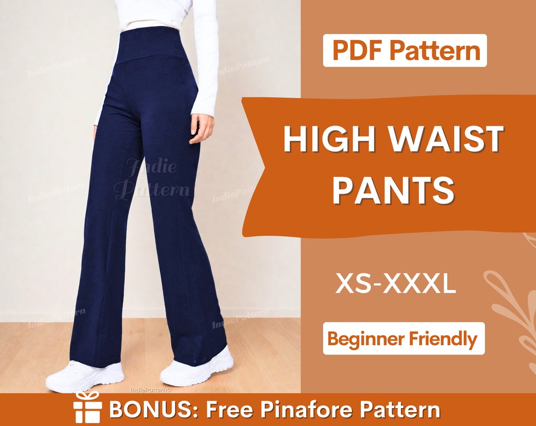 High Waist Pants Sewing Pattern Yoga Pants Pattern XS-XXXL Flare Pants ...