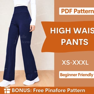 High Waist Pants Sewing Pattern Yoga Pants Pattern XS-XXXL Flare Pants ...