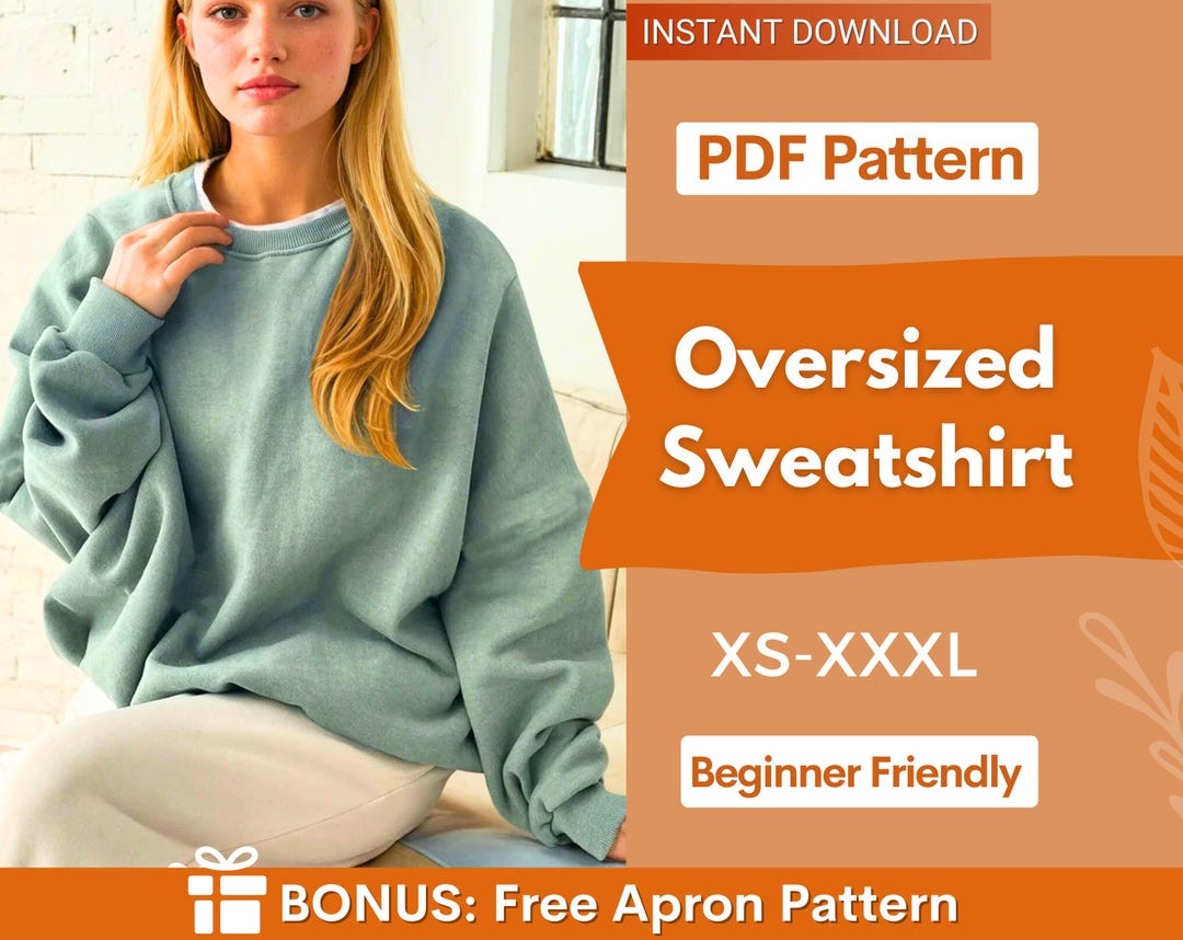 Oversized Sweatshirt Sewing Pattern, Women Sweatshirt, Hoodie Pattern ...