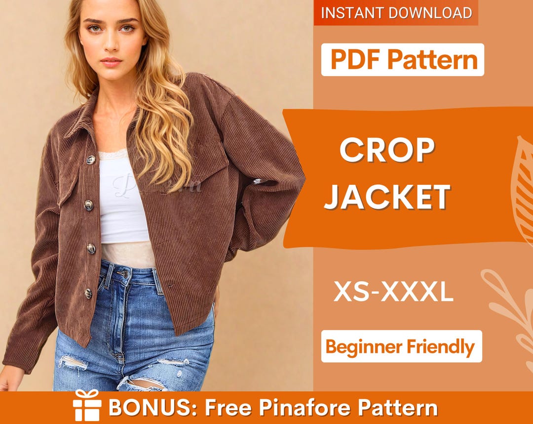 Crop Jacket Pattern for Women, XS-XXXL, Women Jacket Sewing Pattern, Women's Shirt Jacket ...
