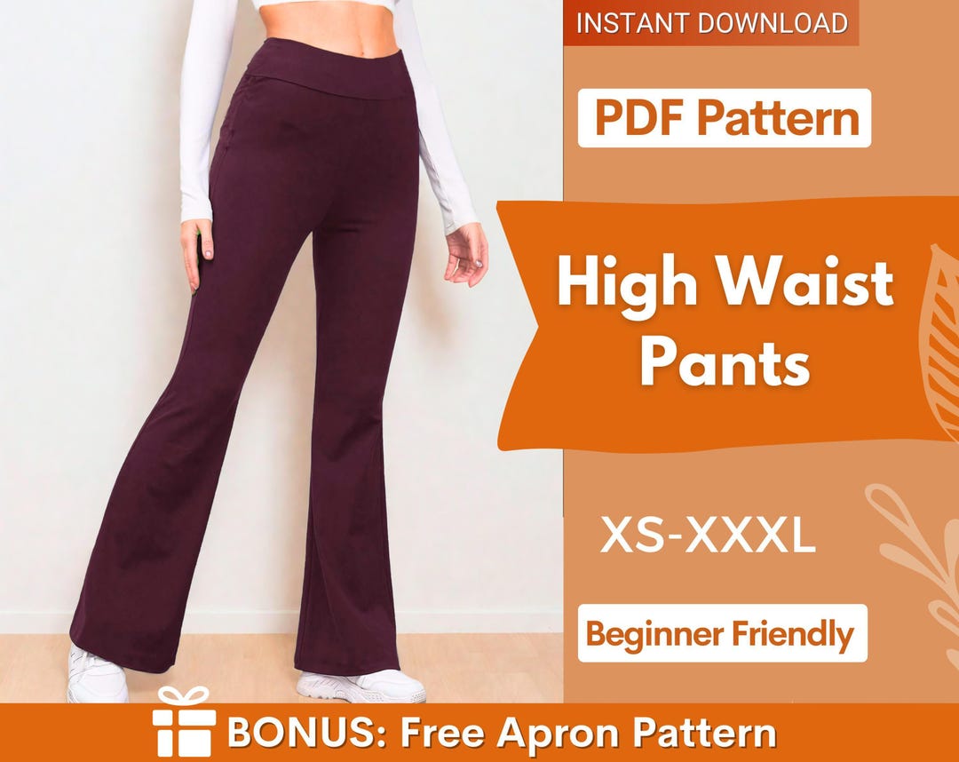 High Waist Pants Sewing Pattern | Yoga Pants Pattern | XS-XXXL | Flare ...