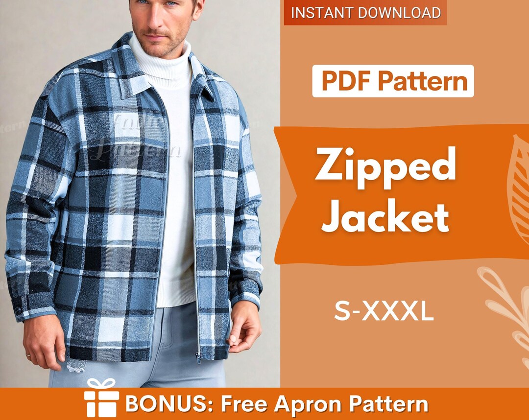 Jacket Pattern for Men | Instant Download | Men's Front Zip Jacket PDF ...