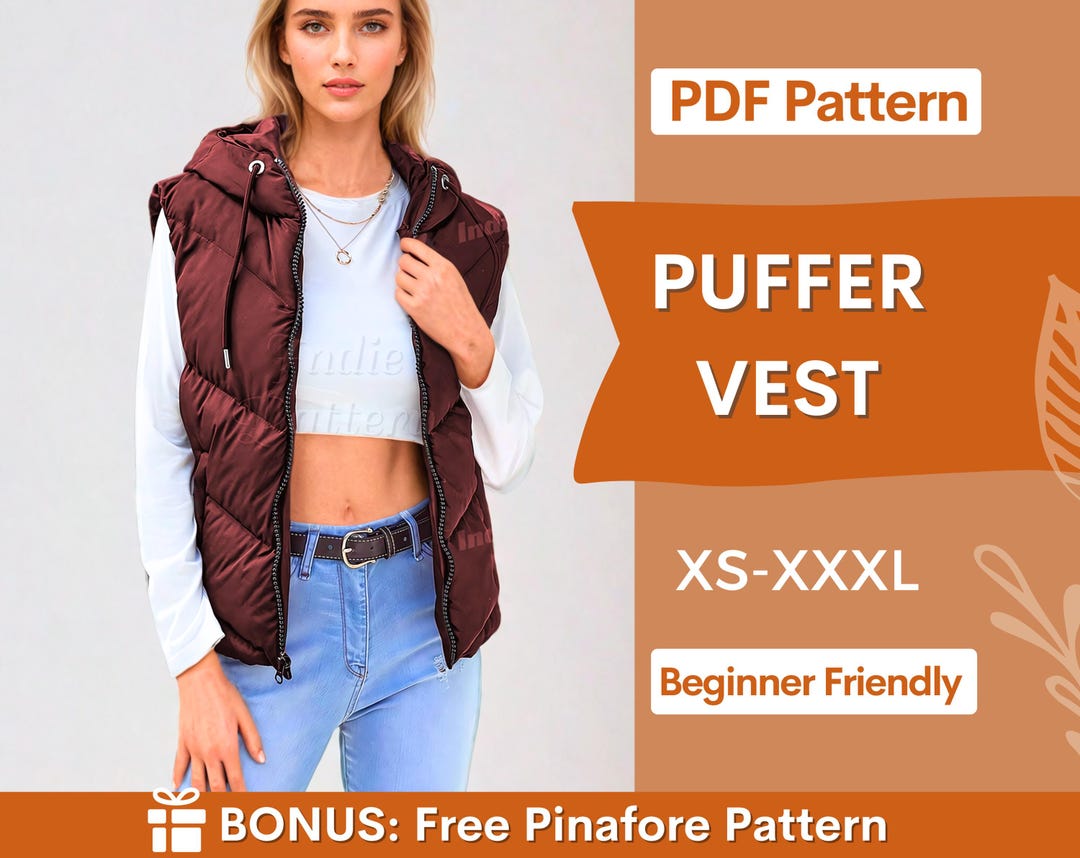 Puffer Vest Pattern Hoodie Puffer Vest Hooded Vest Women Sewing Pattern ...
