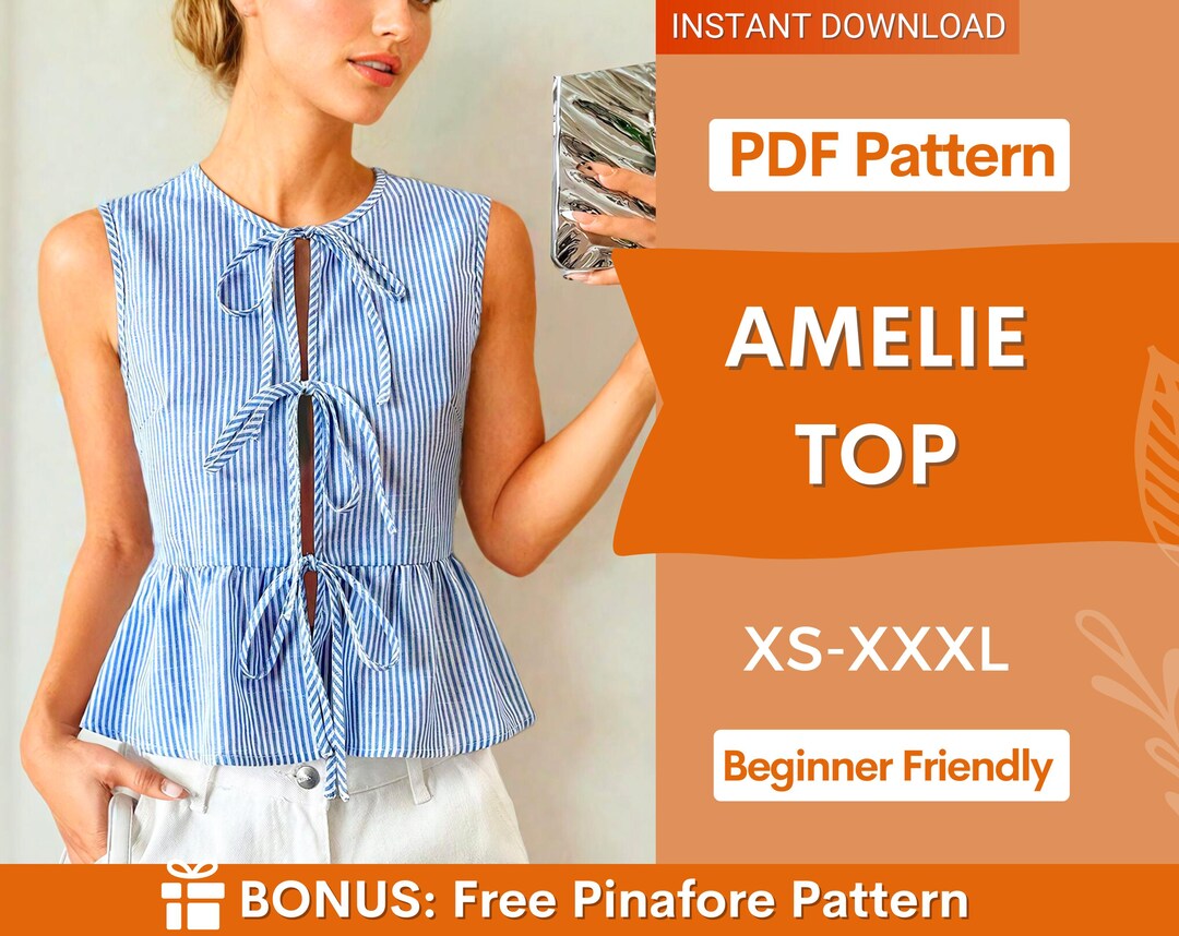 Top Sewing Pattern Women Sewing Pattern Blouse Pattern Front Tie Top ...