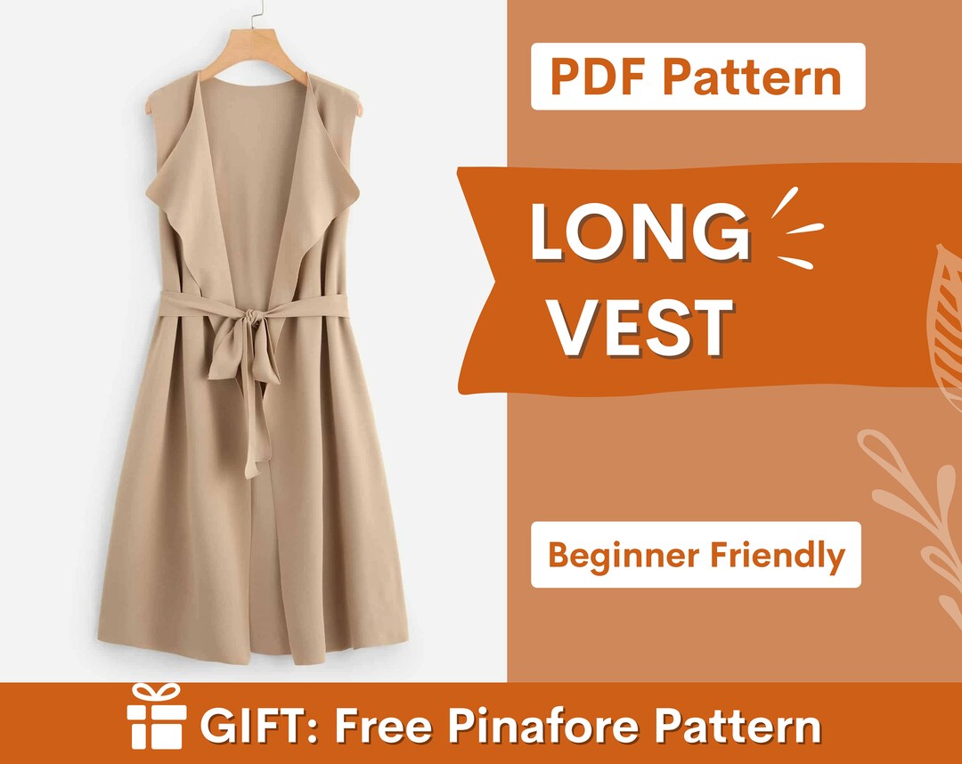 Vest Pattern Sewing Pattern PDF Women Vest Pattern Long - Etsy