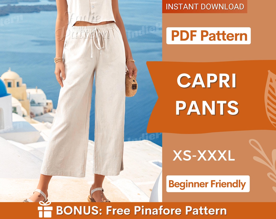 Summer Pants Pattern for Women Capri Wide Leg Pants Pattern Crop Pants ...