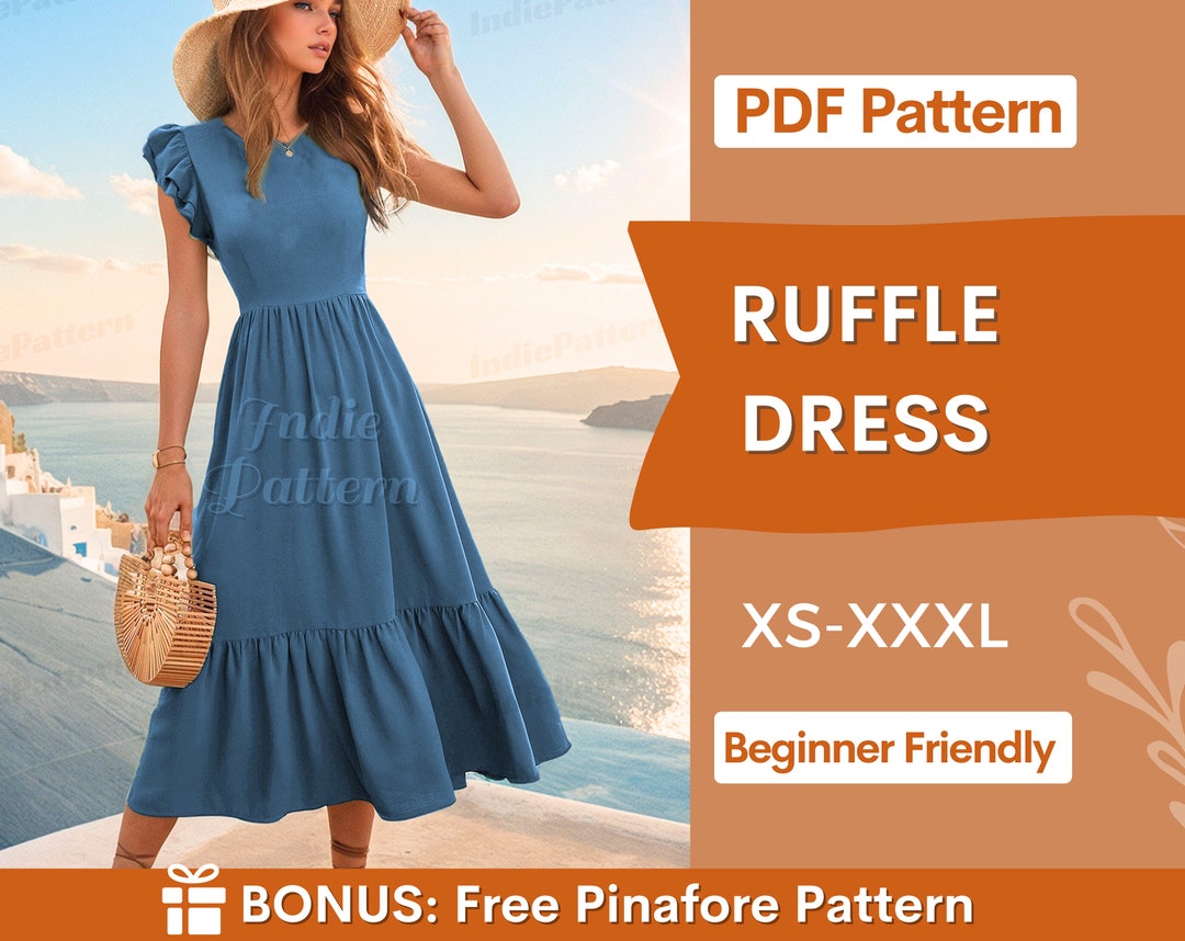 Dress Pattern XS-XXXL Ruffle Dress Sewing Pattern Summer Dress Pattern ...