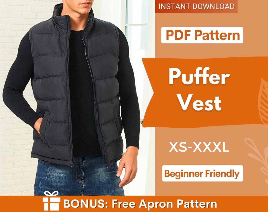 Men Puffer Vest Sewing Pattern | Puffer Vest | Jacket Pattern Men| Sewing Pattern Puffer Vest ...