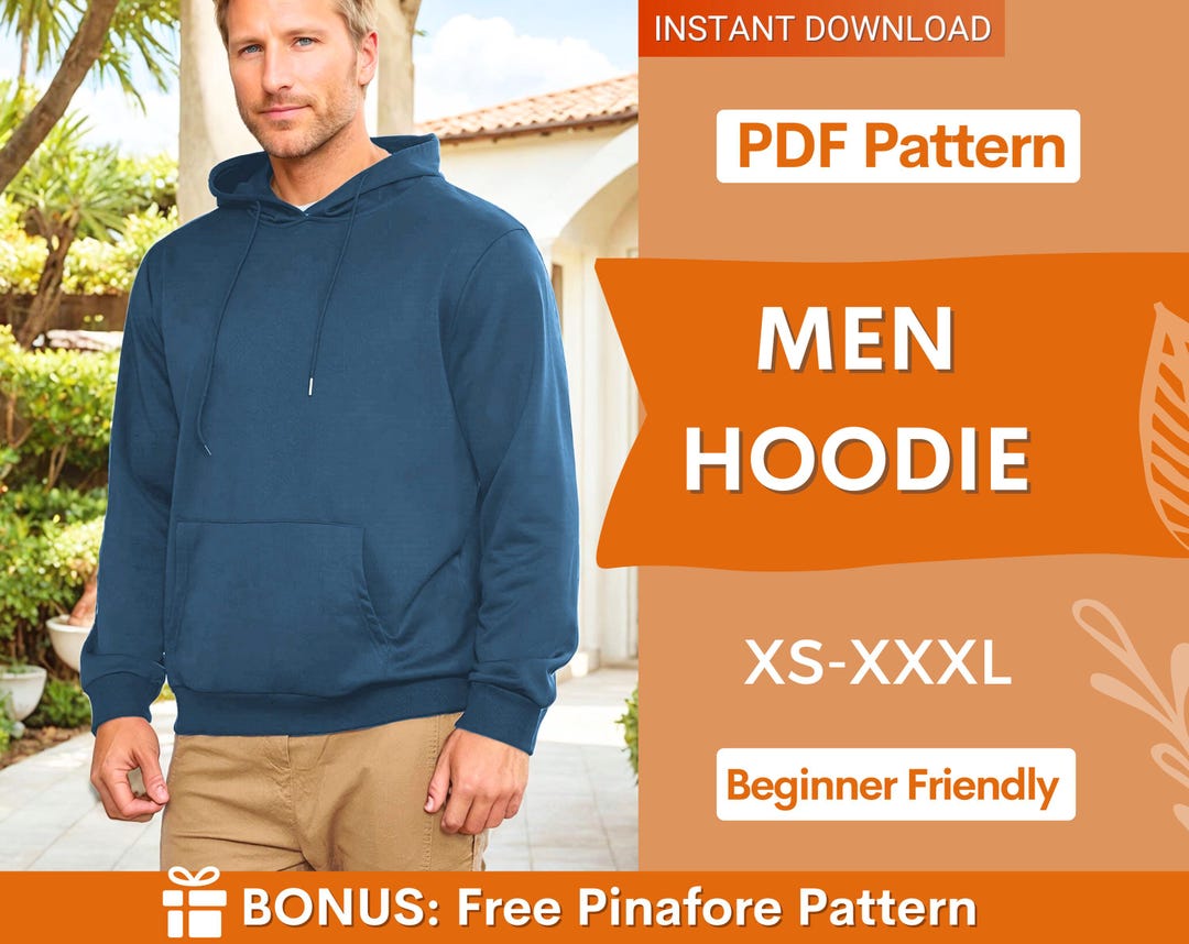 Men Hoodie Pattern, Hoodie Pattern for Men, XS XXXL, Sweatshirt Pattern ...