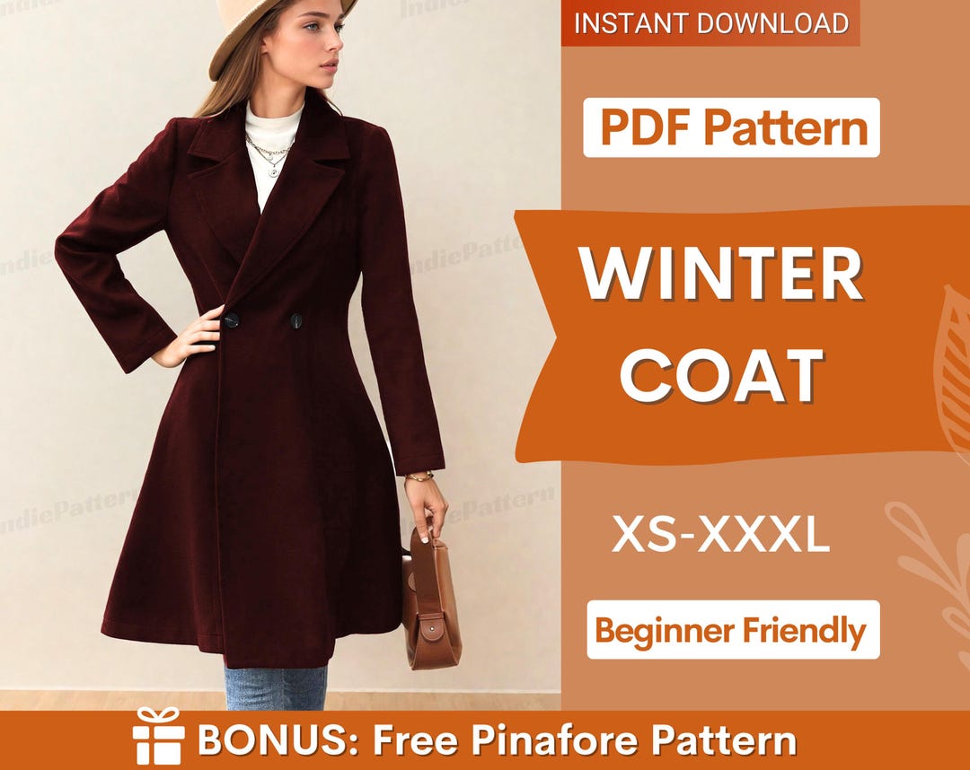 Winter Coat Sewing Pattern Women PDF Coat Pattern Long Coat PDF Pattern Jacket Sewing Pattern ...