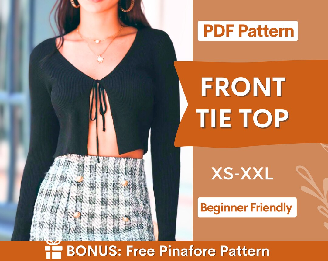 Front Tie Top Pattern XS XXL Top Sewing Pattern Women Top Pattern Long ...