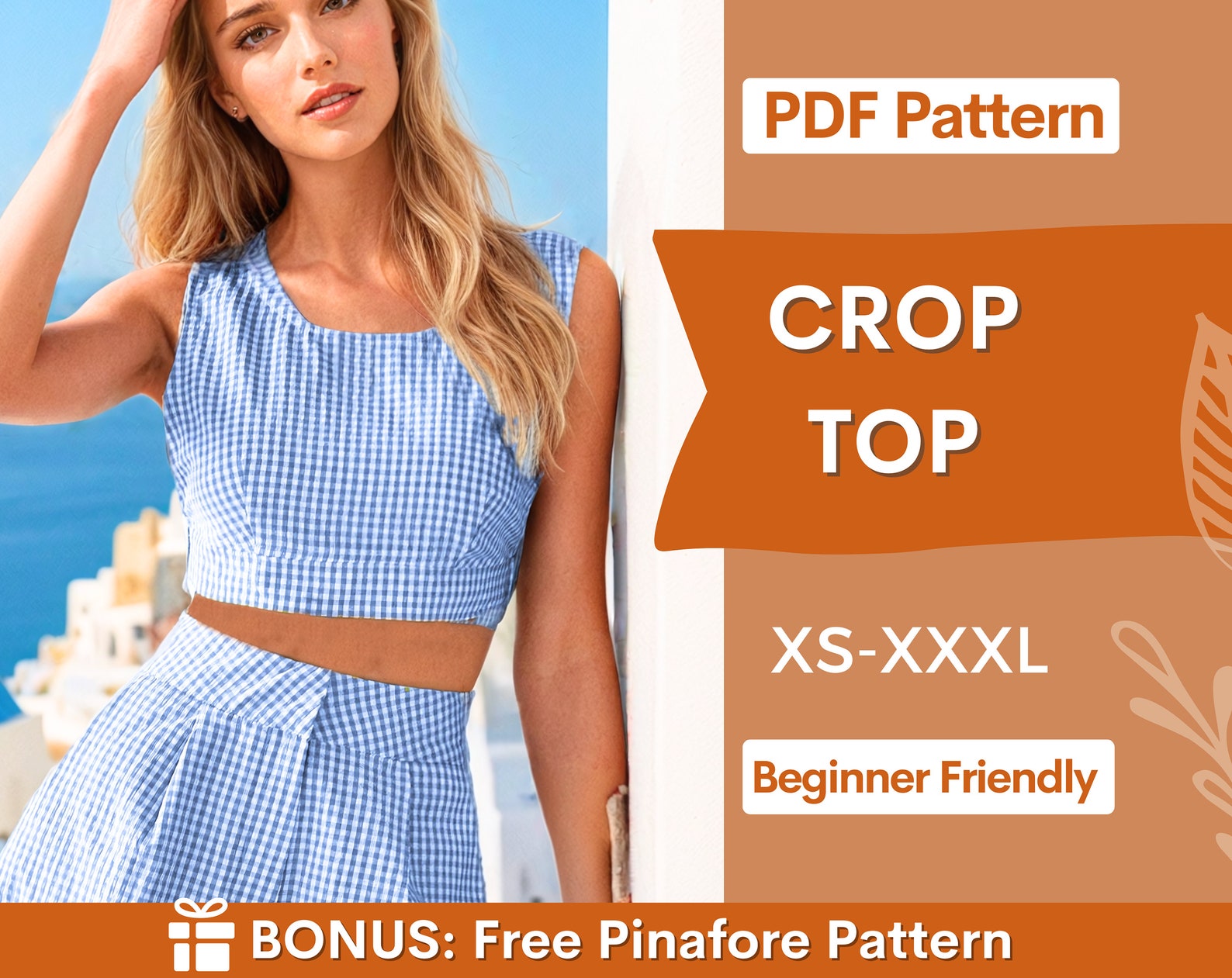Crop Top Sewing Pattern XS-XXXL Open Back Top Pattern Summer Top ...