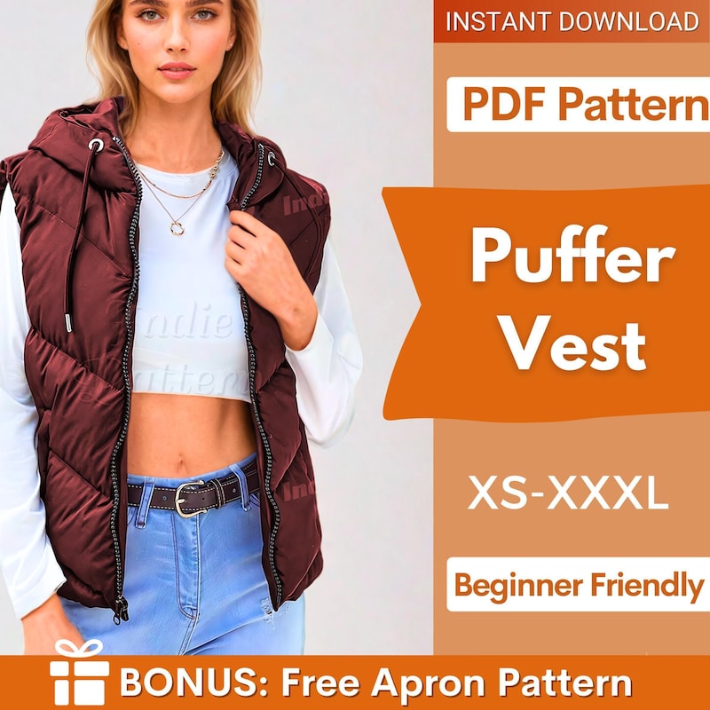 Pattern Long Puffer Vest - Etsy