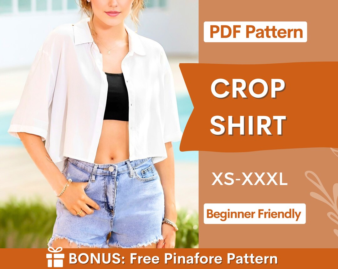 Crop Shirt Sewing Pattern, Women Shirt Pattern, Short Shirt Pattern ...