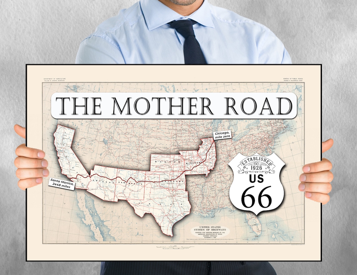 1926 Route 66 Map Large Wall Art Printable Poster of a United - Etsy
