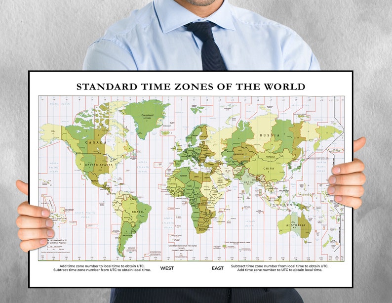 What Time is It World Map Printable Poster With Everybodys Time Zones ...