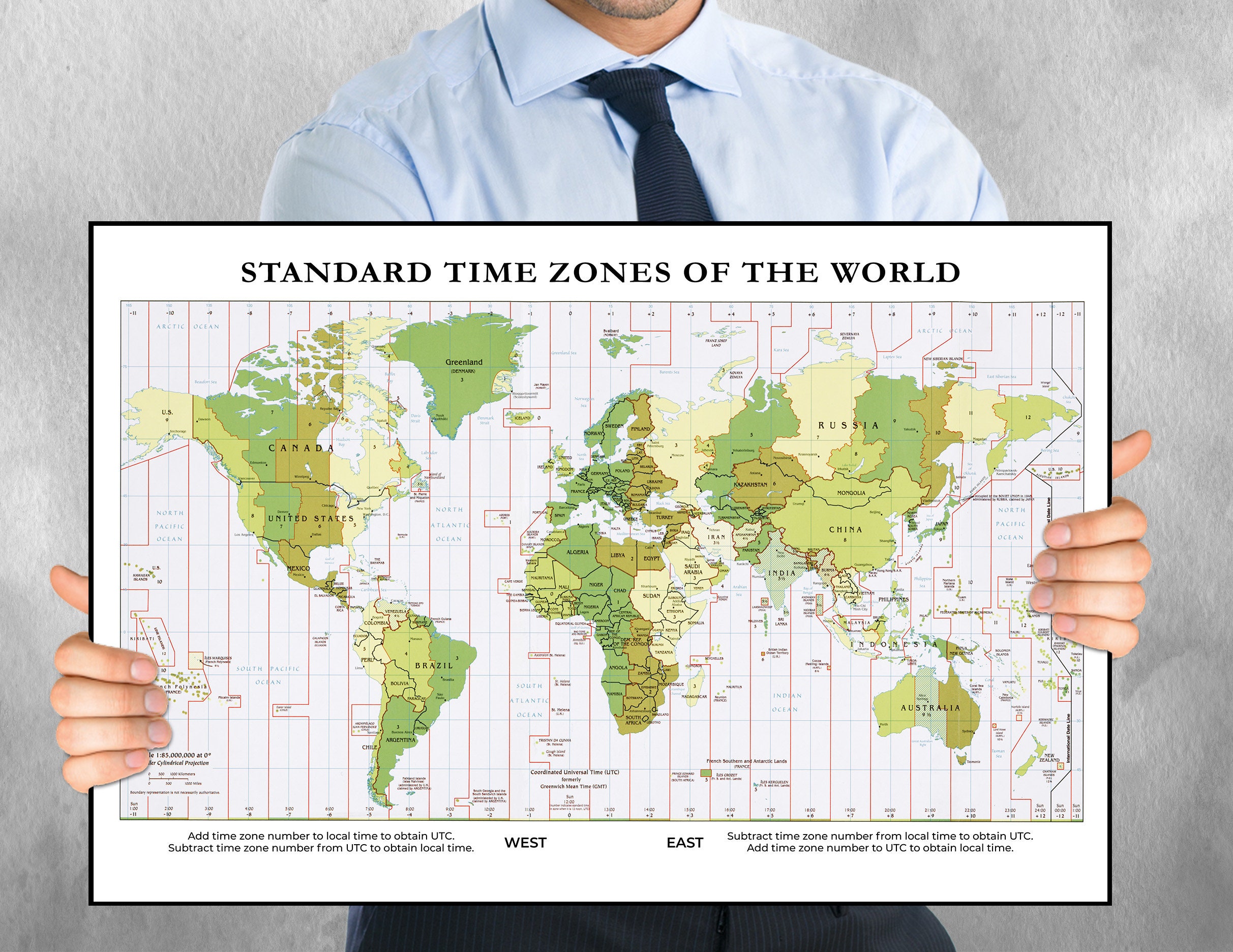 What Time is It World Map Printable Poster With Everybodys Time Zones ...