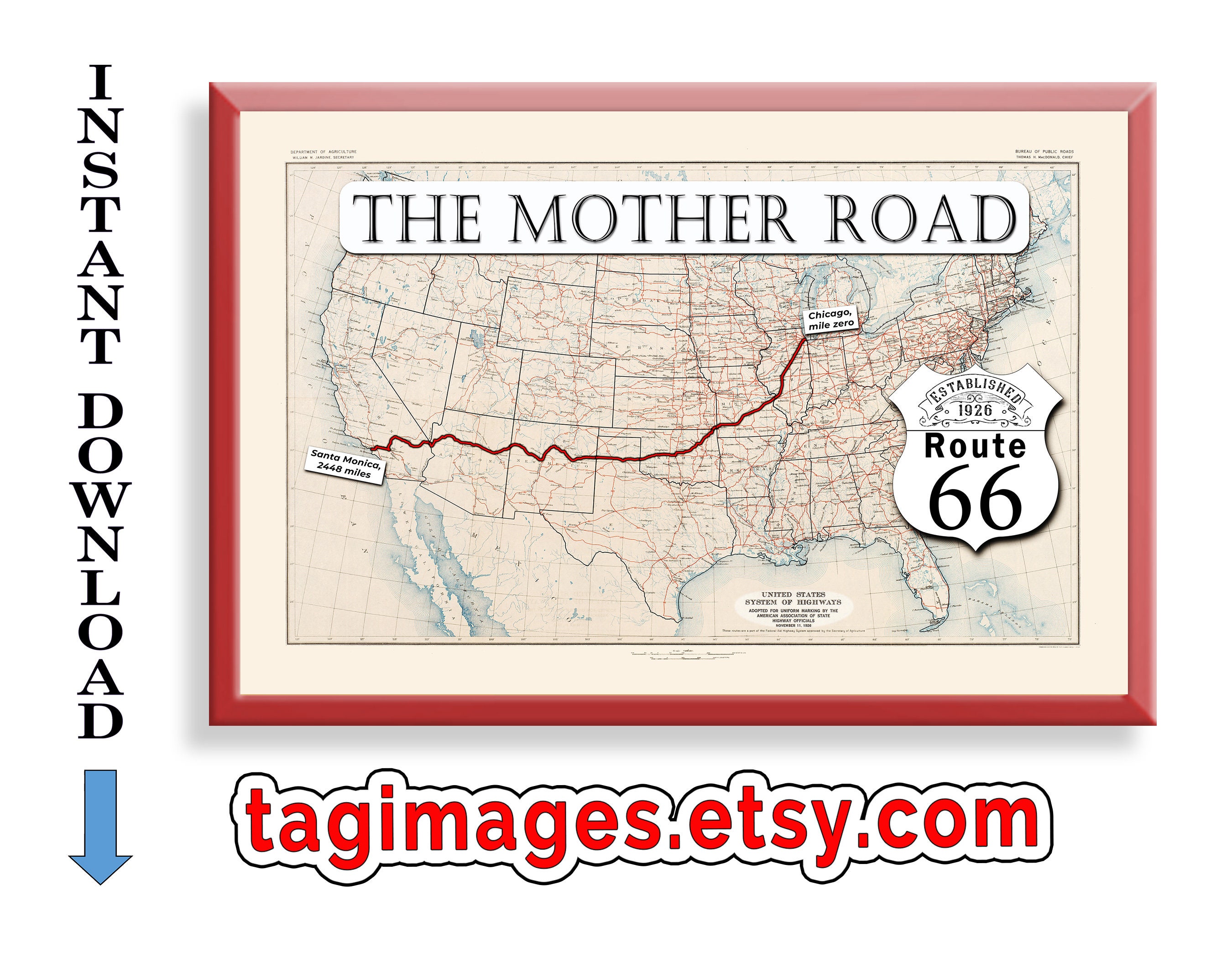 Vintage Road Map Route 66