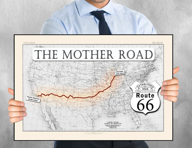 Vintage Route 66 Map Large Wall Art, Printable Poster of a USA Map ...