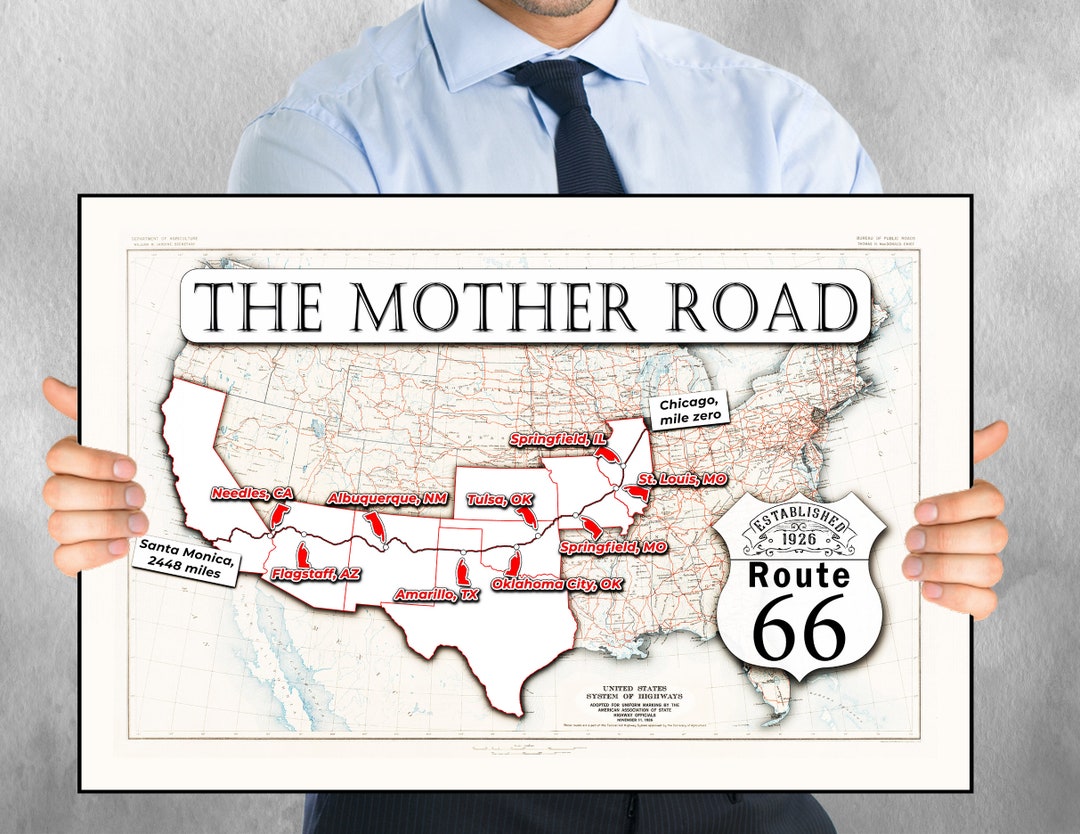Historic Route 66 Map From 1926 Large Printable Poster, Western Wall ...
