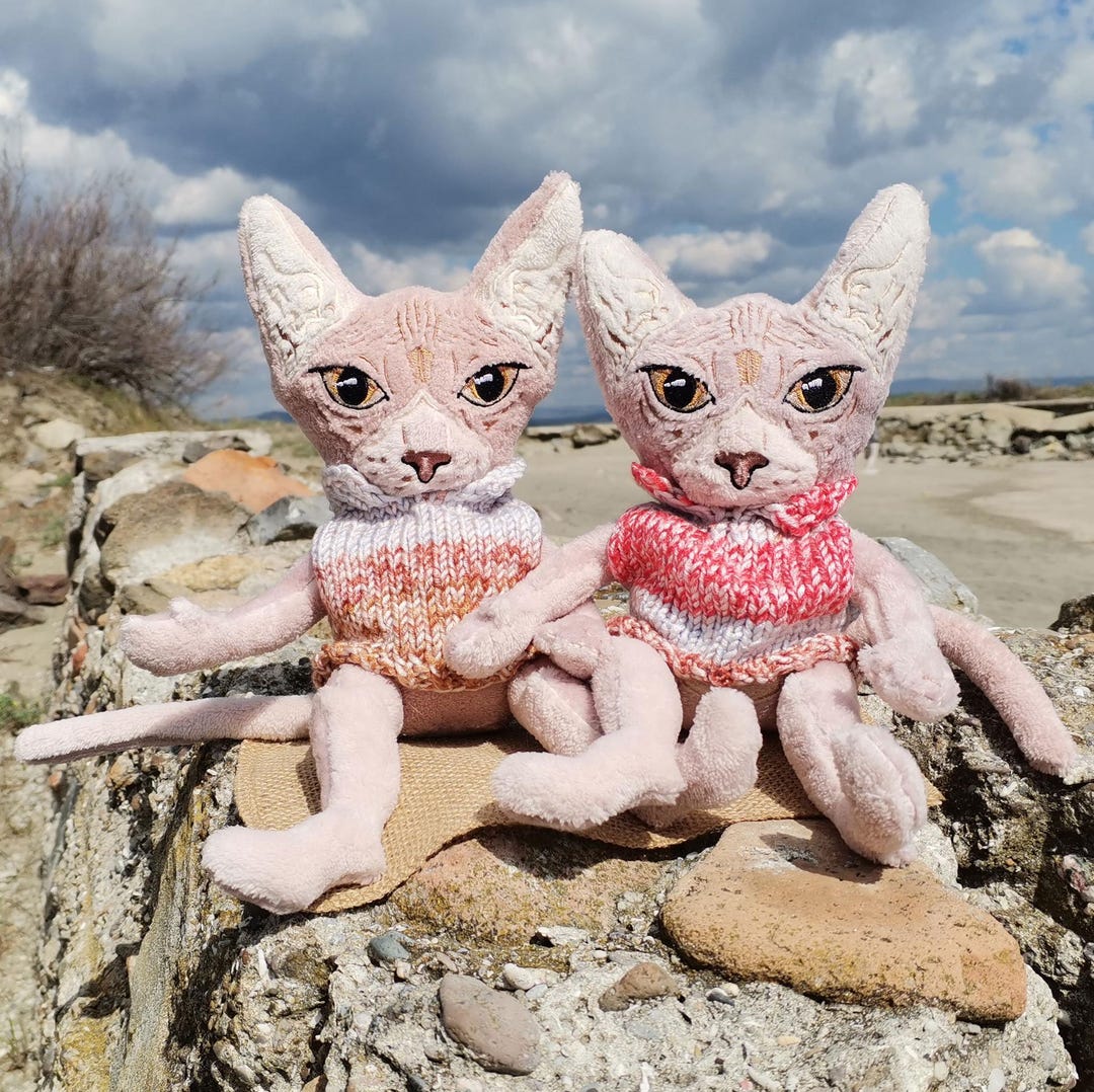 Two Cats, Cat Sphynx Plush, Hairless Cat, Custom Cat Doll, Stuffed ...