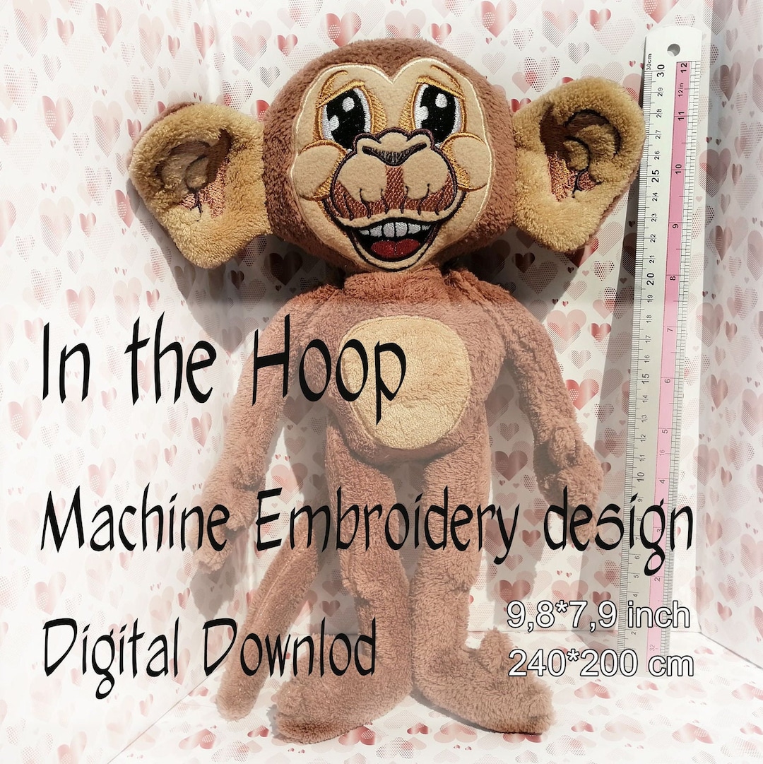 Adorable Monkey ITH Machine Embroidery Design for 9.5x7.9 Hoop ...