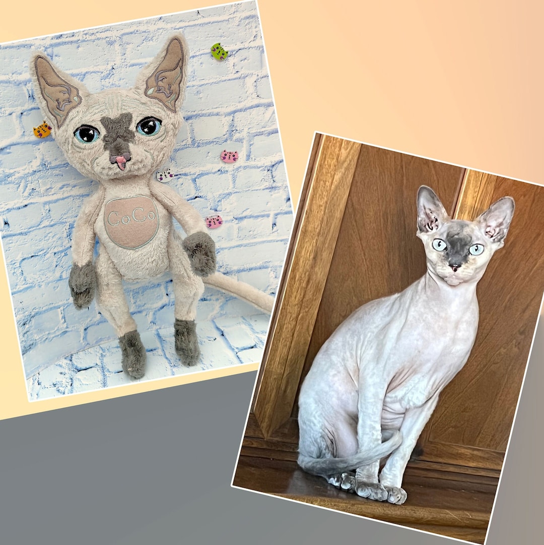 Sphynx Cat Doll, Hairless Cat Plush, Py of a Pet, Custom Pet Portrait ...