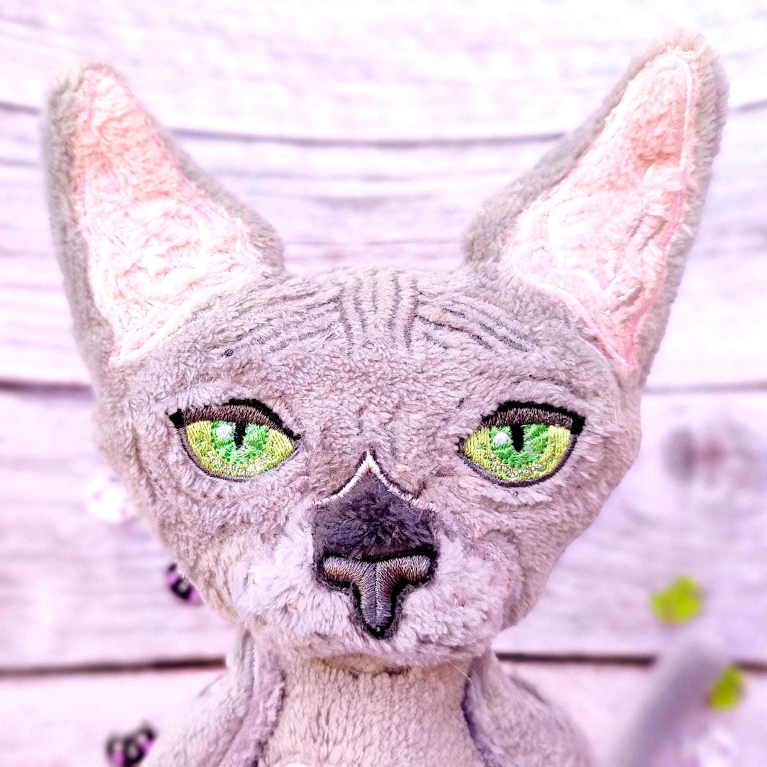 Memorial Sphynx Cat Plush With Vivid Green Eyes, Personalized Pet Loss ...