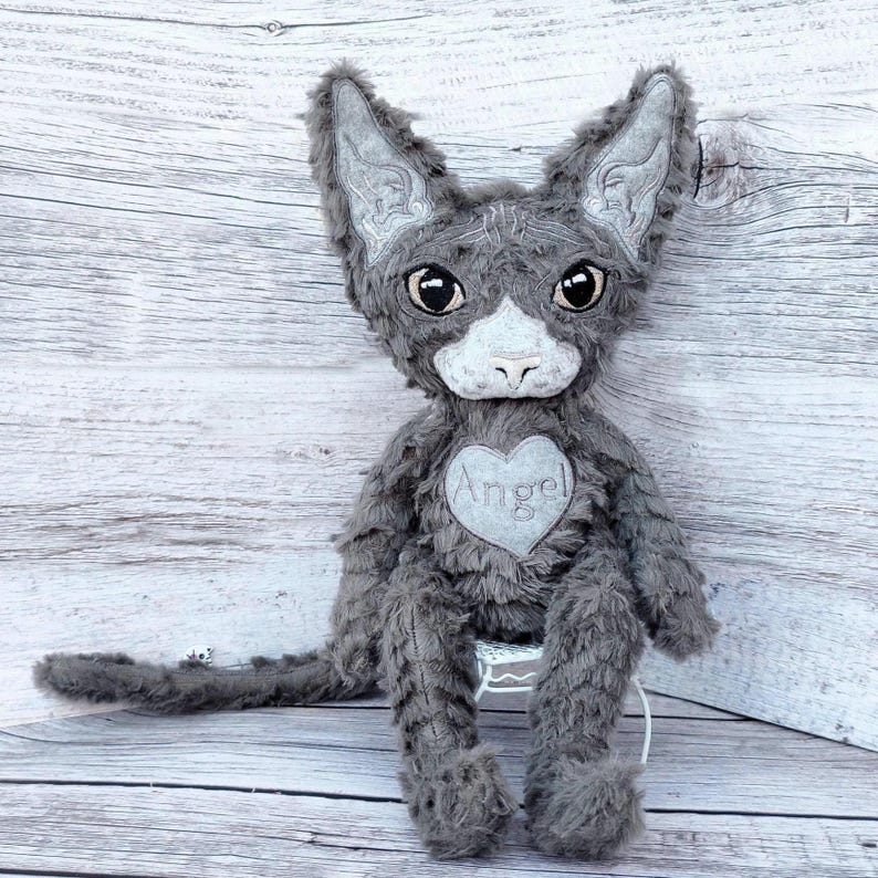 Devon Rex Cat Plush - Curly Art Doll From Photo - Custom Pet Loss ...