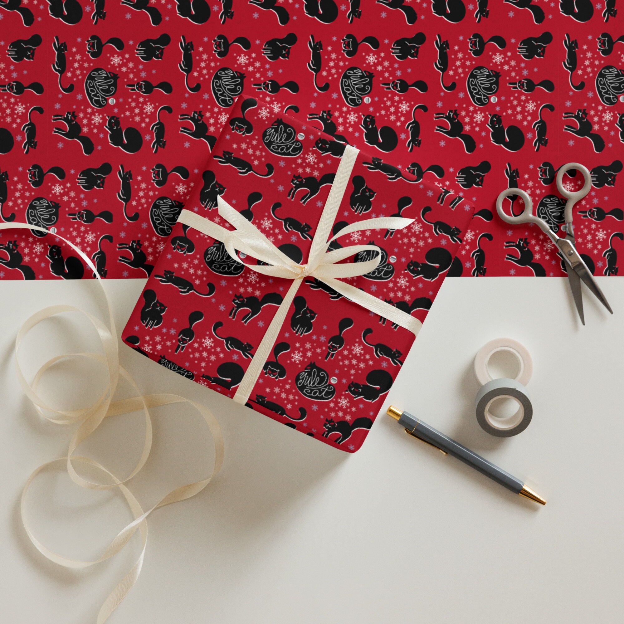 Icelandic Yule Cat Wrapping Paper Sheets Iceland Themed Gift Wrapping ...