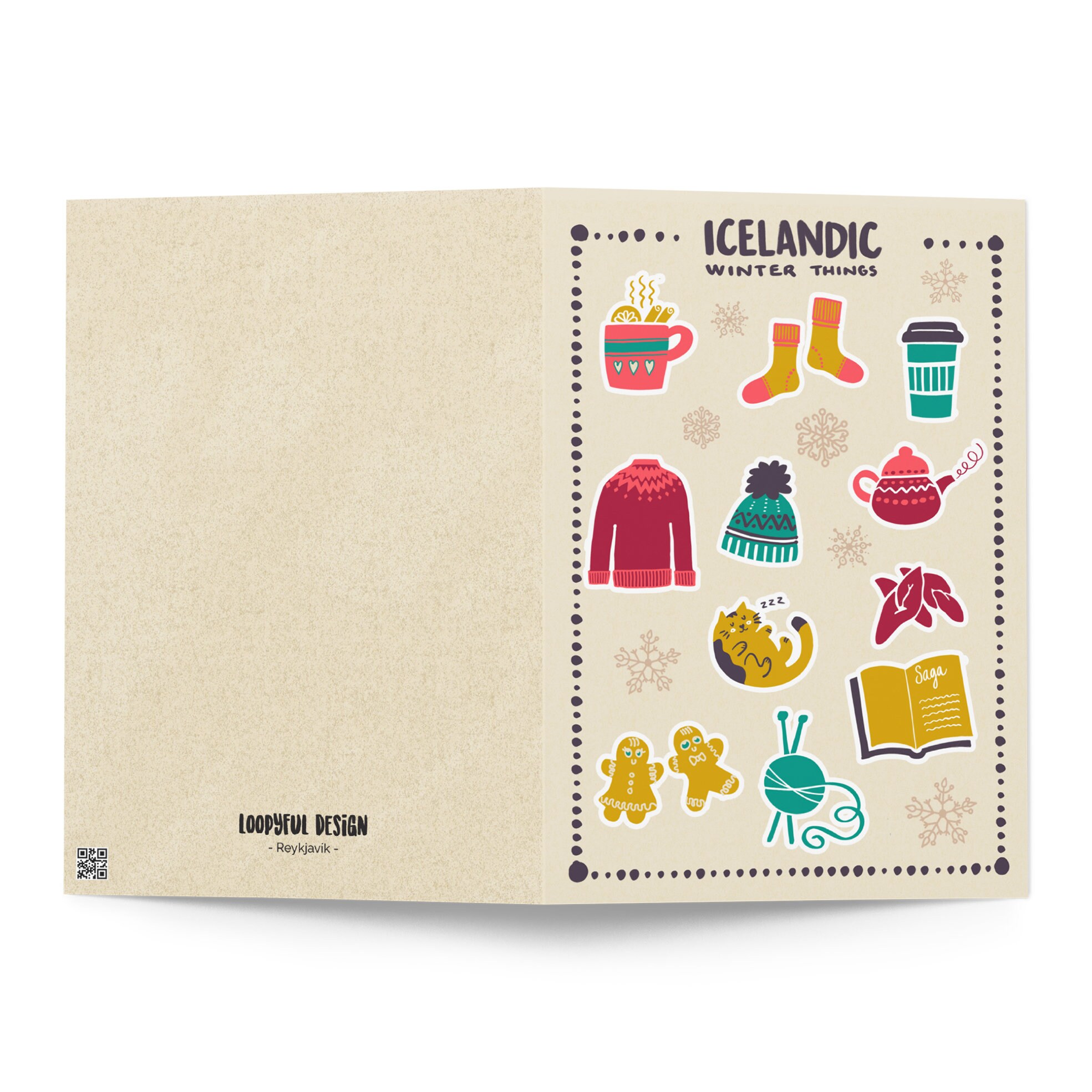 Icelandic Winter Things Greeting Card Free Hand Doodles From Winter in ...