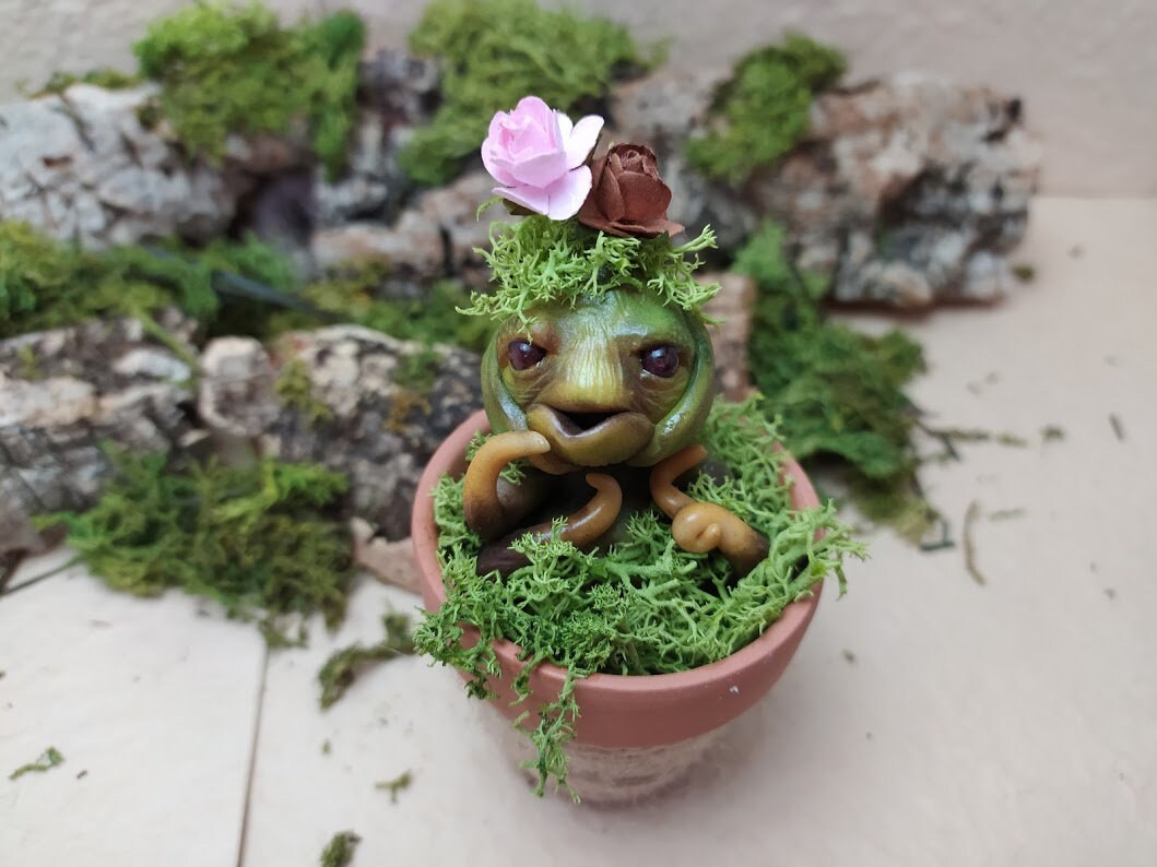 Mandrake, Handmade, Polymer Clay Figure, Magic Creature, Ooak, Flower ...