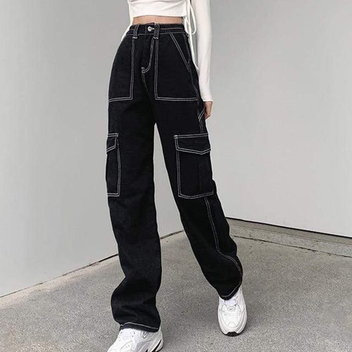 Cargo Pants Women Baggy High Waisted Black Gothic E Girl Etsy