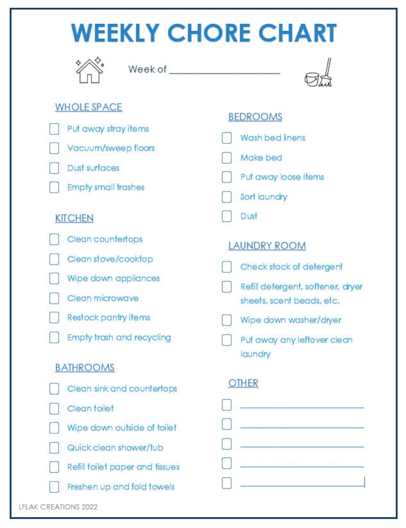 Weekly Chore Chart Printable - Etsy