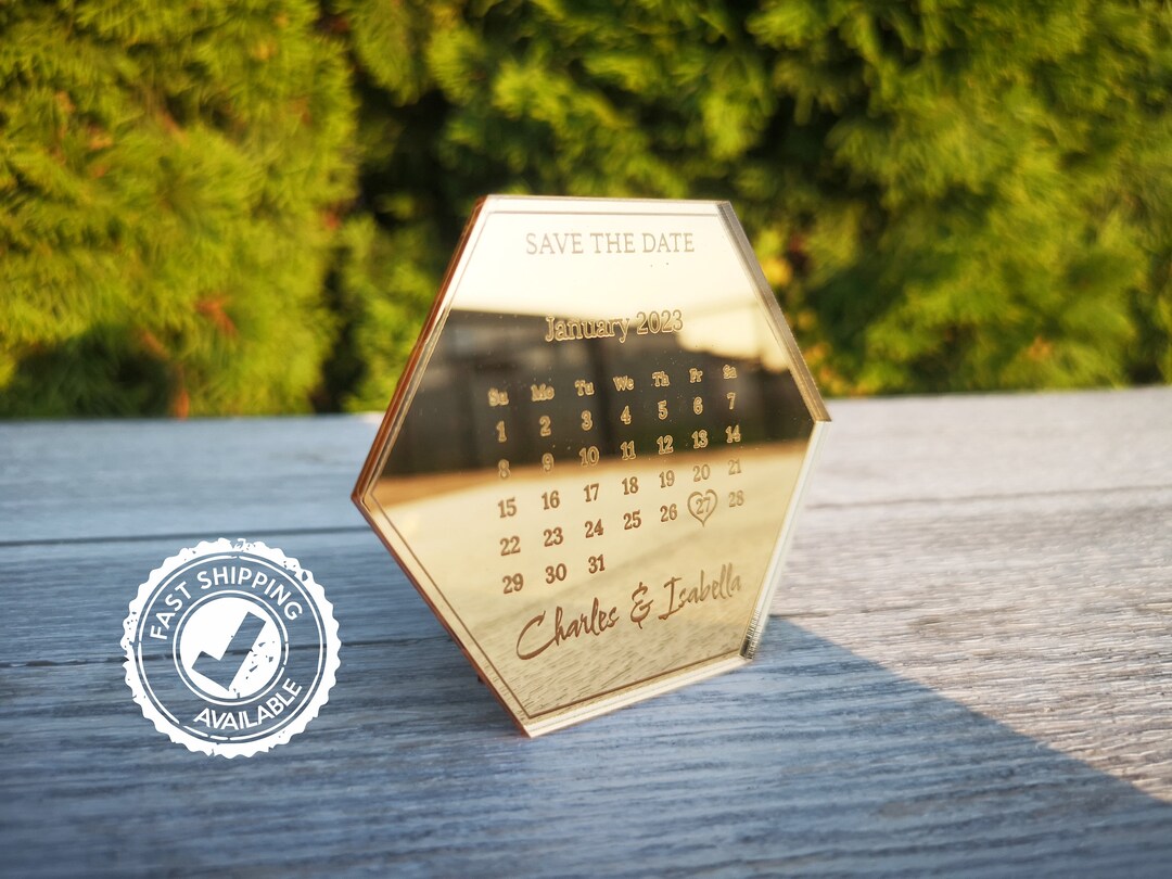 Custom Save the Date Magnet - Gold Mirror Engraved Magnet ...