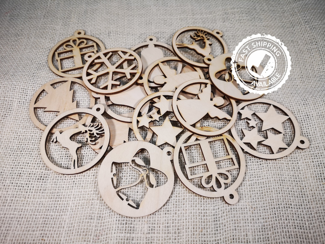 Set of 20 Christmas Balls Tree Decorations - Craft Hanging Wooden ...