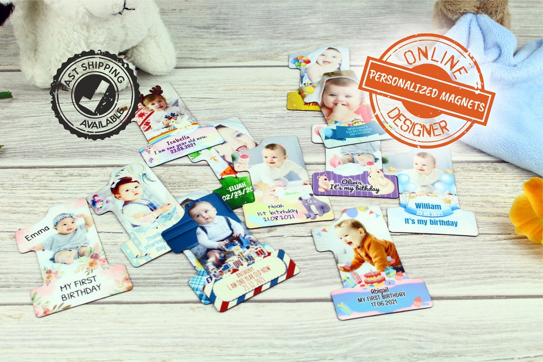Personalized First Birthday Party Photo Fridge Magnet Favours With ...