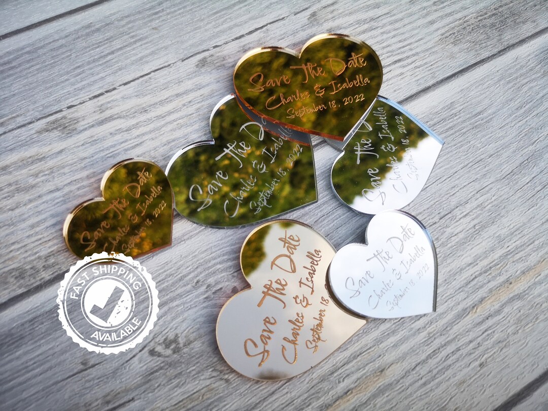 Gold Mirror Save the Date Magnet, Custom Wedding Favor, Personalized ...