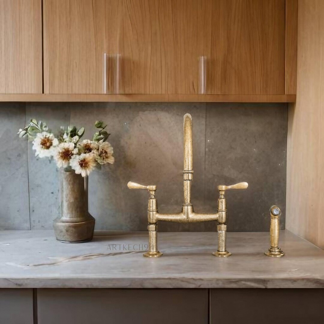 Vintage Brass Tap , Unlacquered Brass Straight Legs Faucet With Classic ...