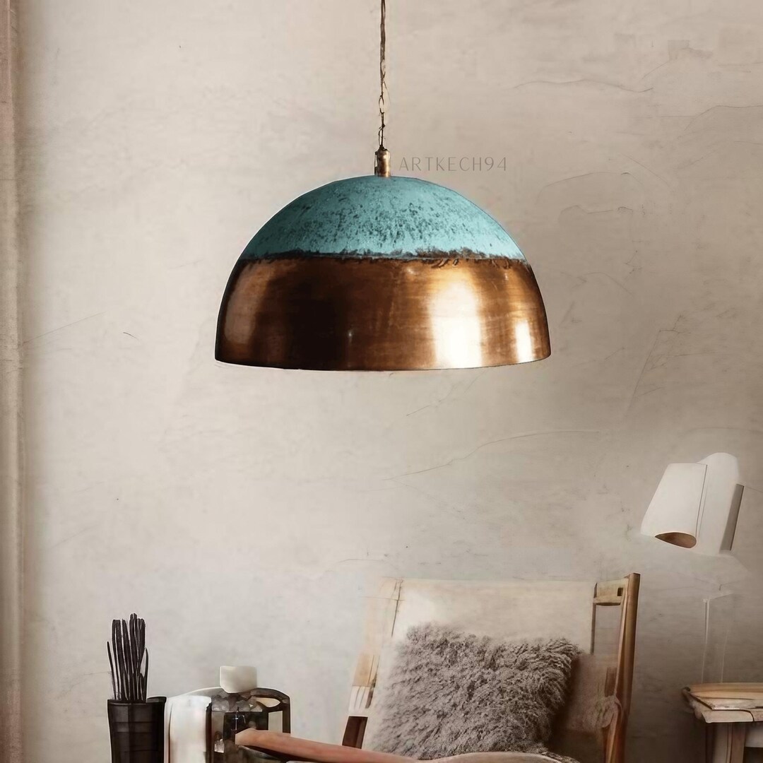 Handmade Copper Lamp , Oxidized Patina Copper Pendant Light ,vintage ...